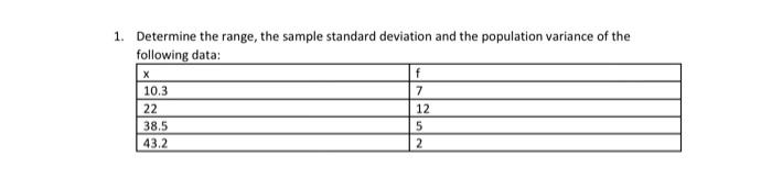 Solved Determine the range, the sample standard deviation | Chegg.com