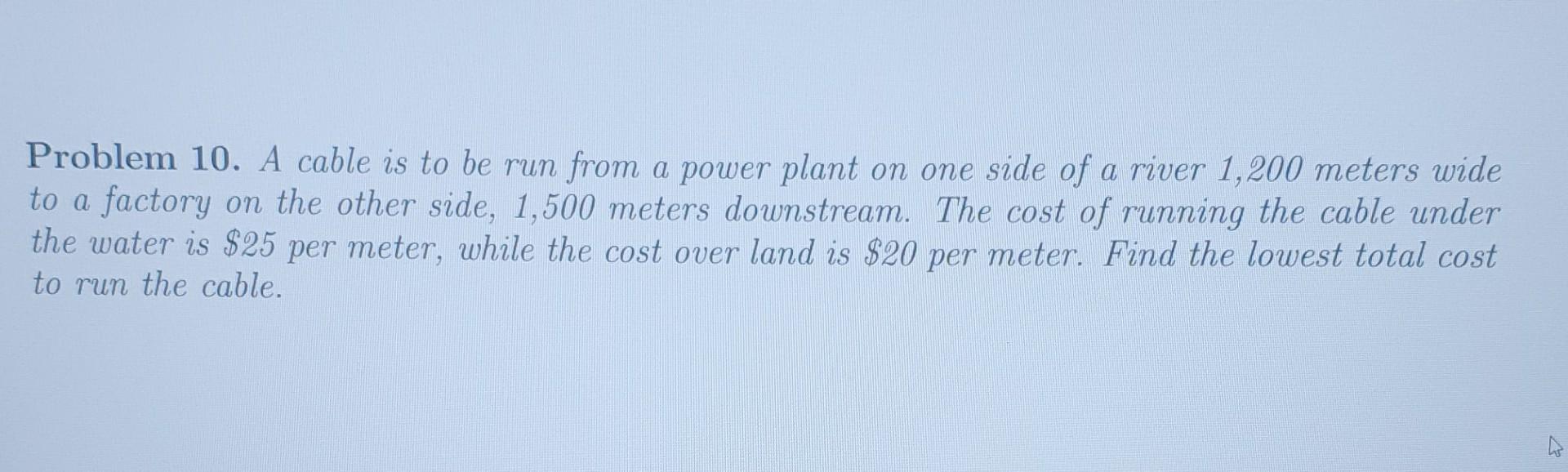 Solved Problem 10. A cable is to be run from a power plant | Chegg.com