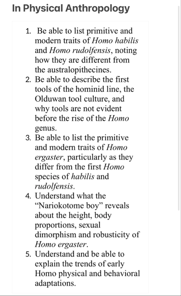 Solved In Physical AnthropologyBe able to list primitive and | Chegg.com