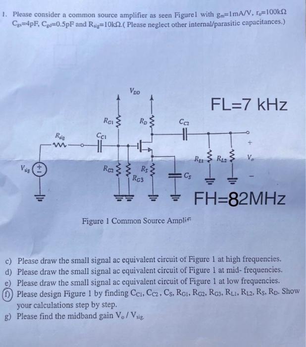 1. Please consider a common source amplifier as seen | Chegg.com