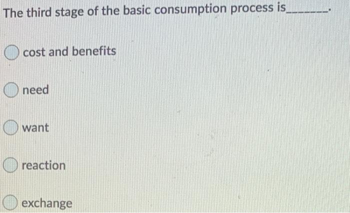 Solved The third stage of the basic consumption process is | Chegg.com