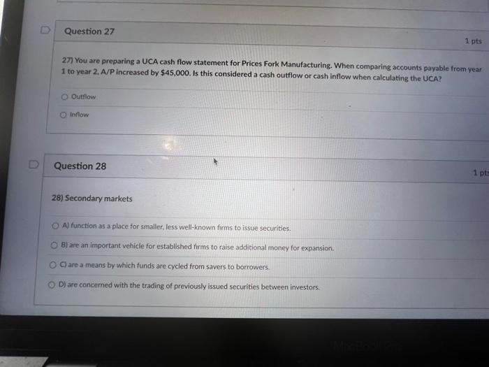 Solved 27 You are preparing a UCA cash flow statement for | Chegg.com