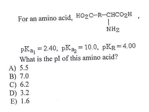 Solved For an amino acid, pKa1 = 2.40, pKa2 = 10.0, pKR = | Chegg.com