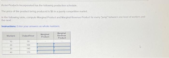 Solved Acme Products Incorporated has the following | Chegg.com