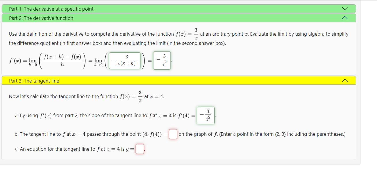 Solved Part 1: The derivative at a specific pointPart 2: The | Chegg.com