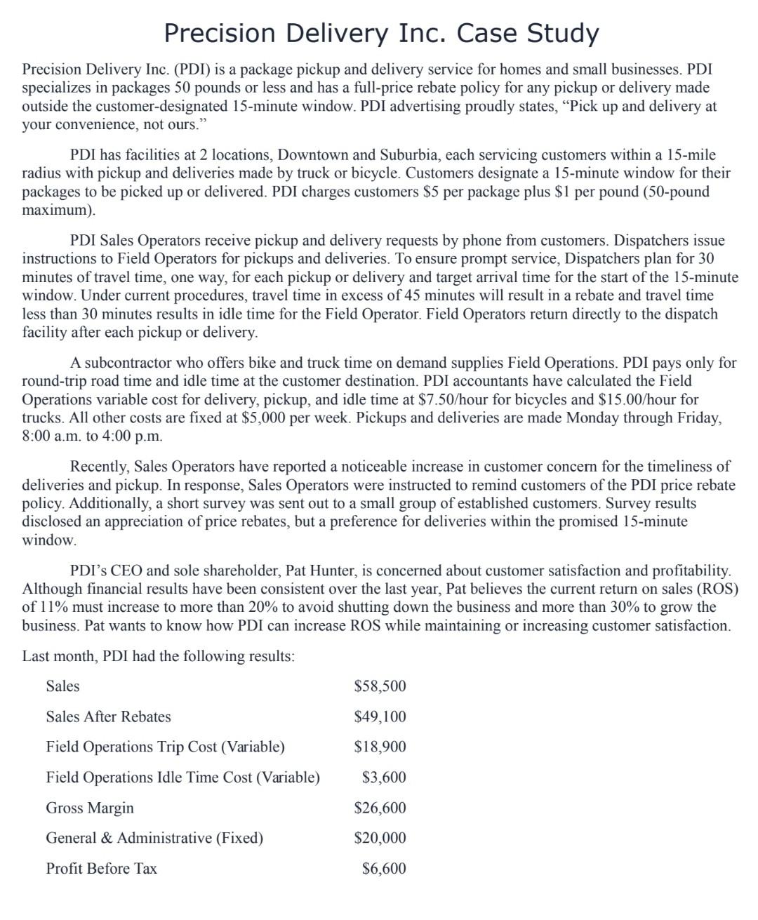 Solved Precision Delivery Inc. Case Study Precision Delivery | Chegg.com