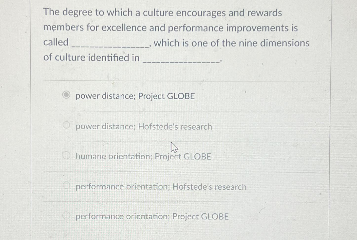 Solved The degree to which a culture encourages and rewards | Chegg.com