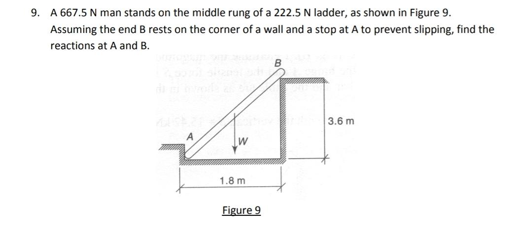 Solved A 667.5N man stands on the middle rung of a 222.5N | Chegg.com