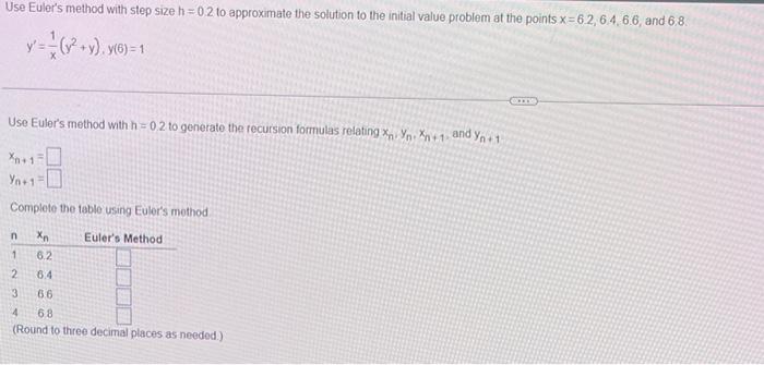 Solved Use Euler's method with step size h=0.2 to | Chegg.com