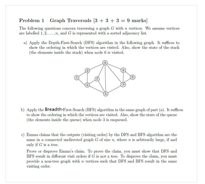 Solved Problem 1 Graph Traversals 3339 Marks The 7690