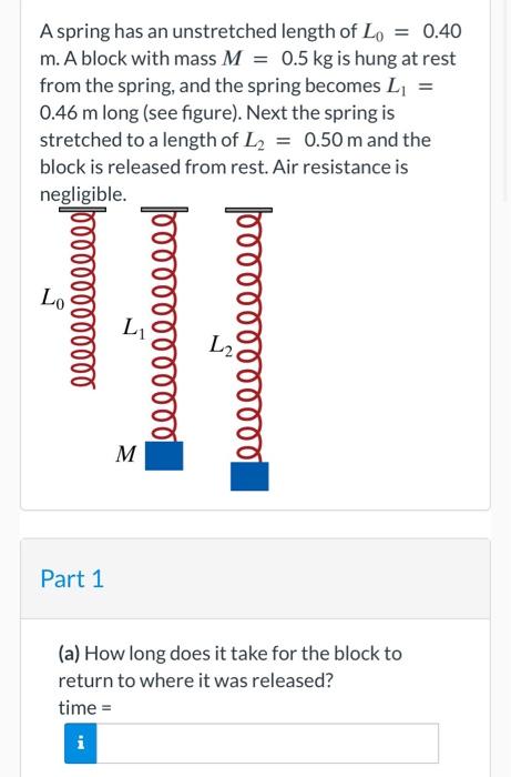 Solved A spring has an unstretched length of L0=0.40 m. A | Chegg.com