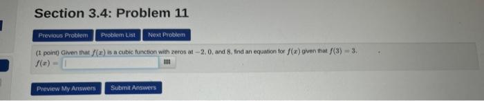 Solved (1 point Given that f(x) is a cubic function with | Chegg.com