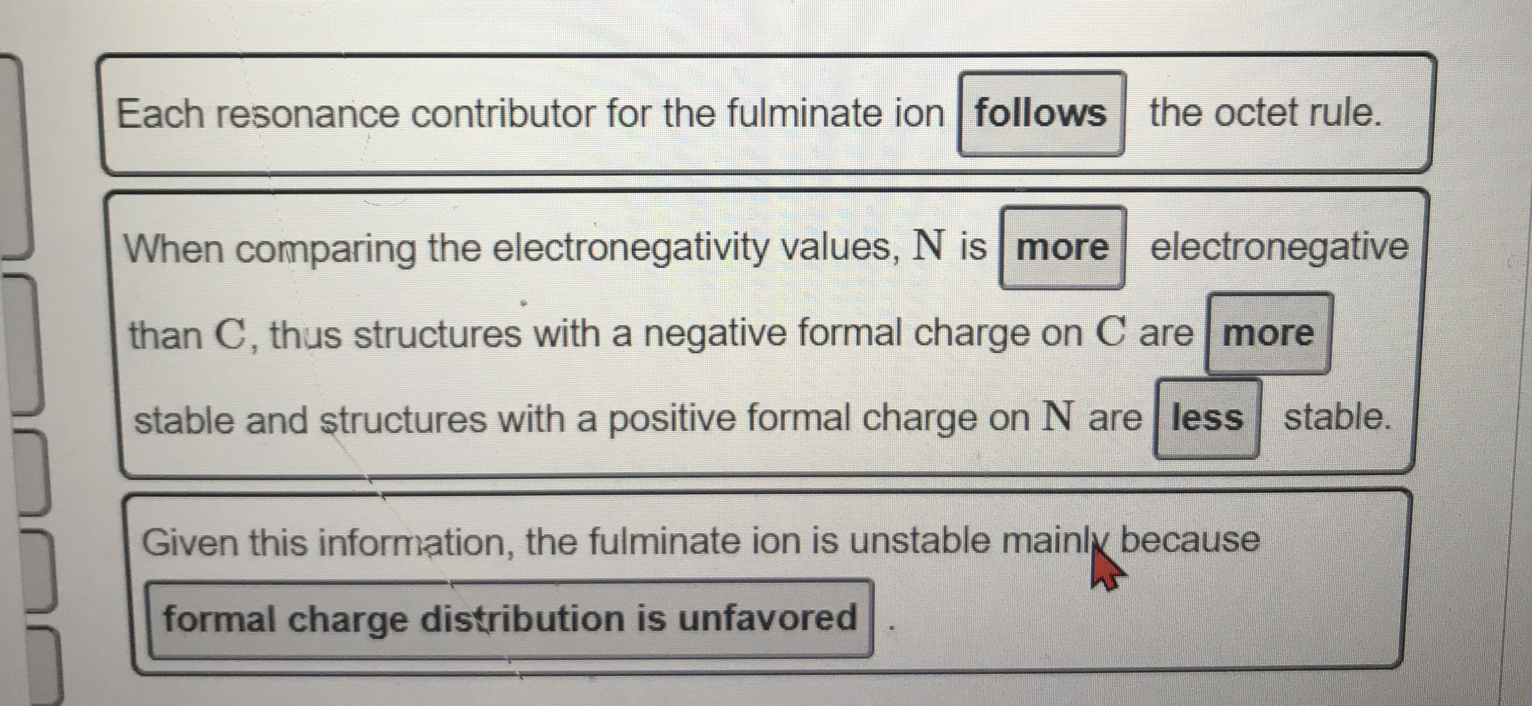 Solved Each resonance contributor for the fulminate ion q, | Chegg.com