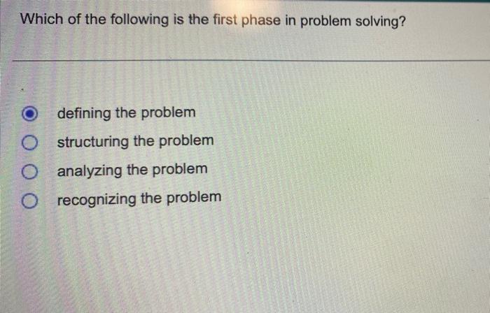 Solved Which of the following is the first phase in problem | Chegg.com