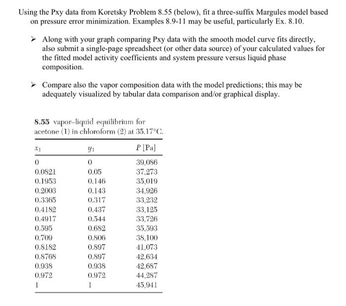 Solved Using the Pxy data from Koretsky Problem 8.55 | Chegg.com