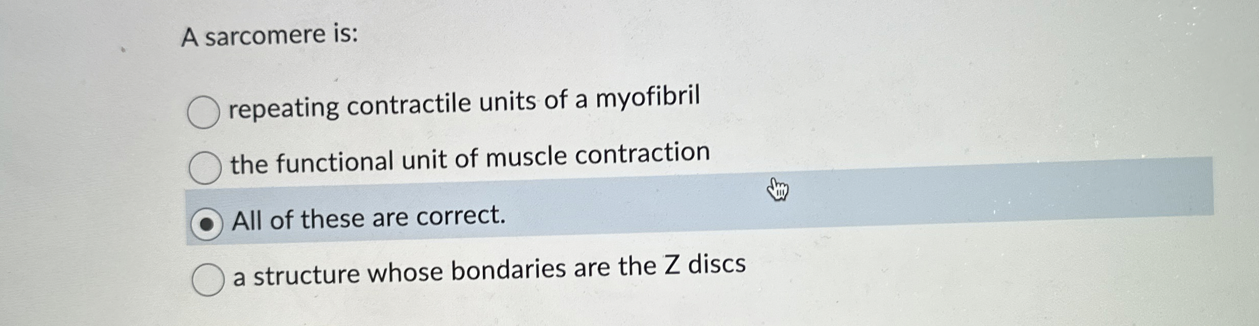 Solved A sarcomere is:repeating contractile units of a | Chegg.com