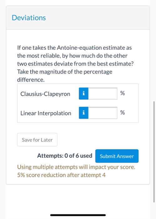 Solved Antoine Equation Correct Estimate the vapor pressure | Chegg.com