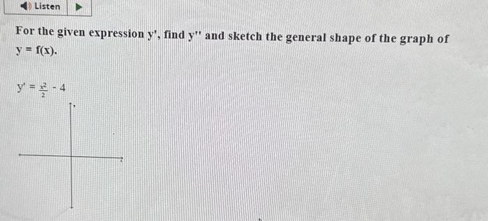 Solved For the given expression y′, find y′′ and sketch the | Chegg.com