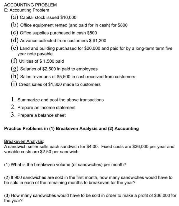 Solved ACCOUNTING PROBLEM E: Accounting Problem (a) Capital | Chegg.com