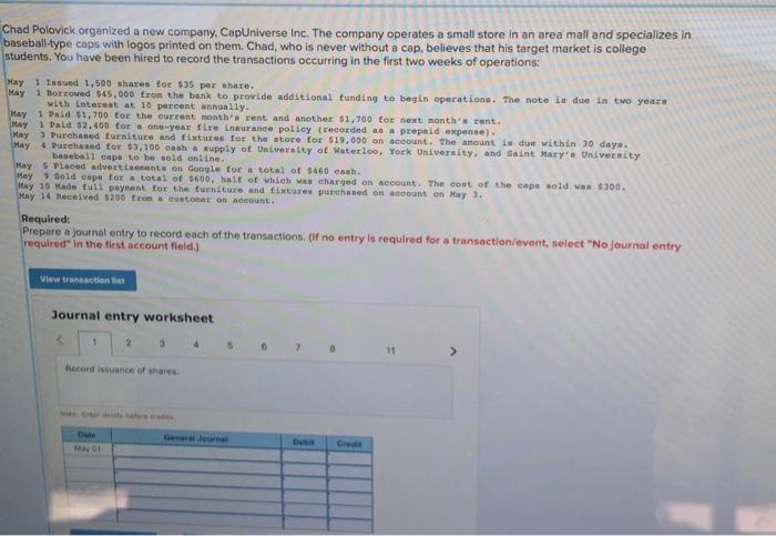 had Polovick organized a new company, CapUniverse | Chegg.com
