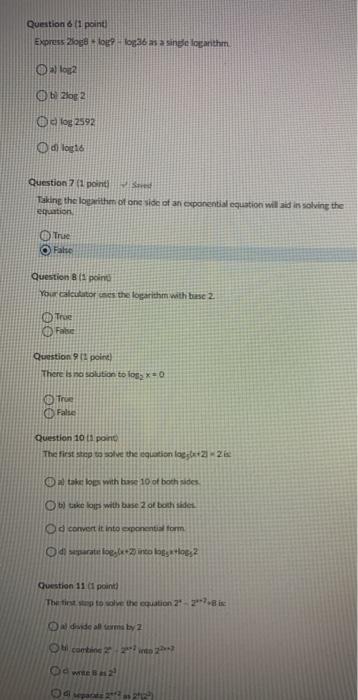 Solved Question 11 point Express loop m a single logarithm | Chegg.com
