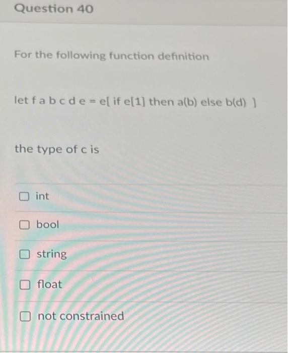 Solved For the following function definition let fabcde=e[ | Chegg.com