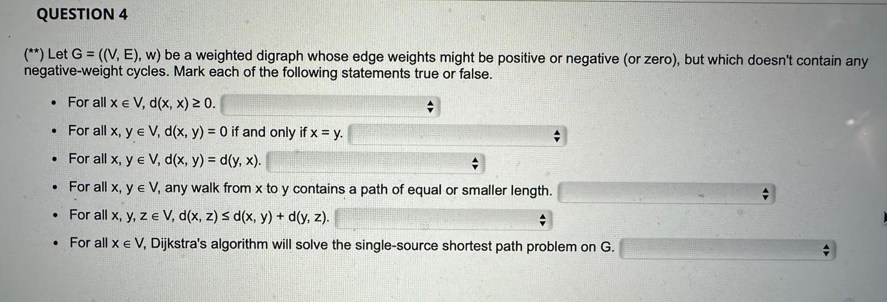 Solved (⋆⋆) Let G=((V,E),w) be a weighted digraph whose edge | Chegg.com