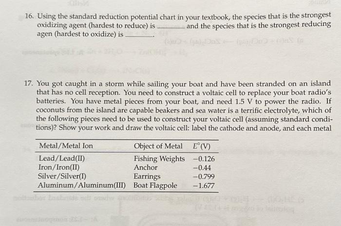 Solved 16. Using the standard reduction potential chart in | Chegg.com