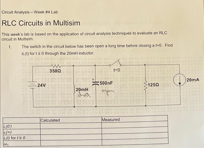 Solved Circuit Analysis - Week #4 Lab RLC Circuits in | Chegg.com