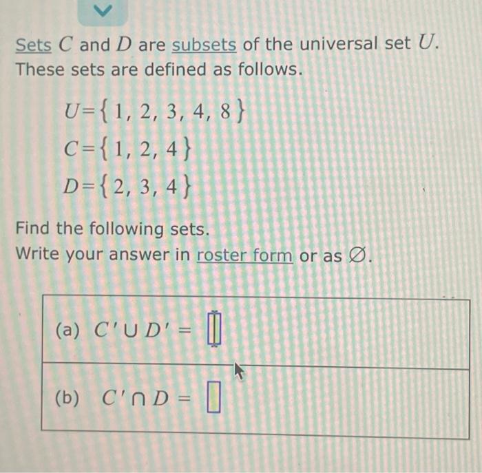 Solved Sets C and D are subsets of the universal set U. | Chegg.com