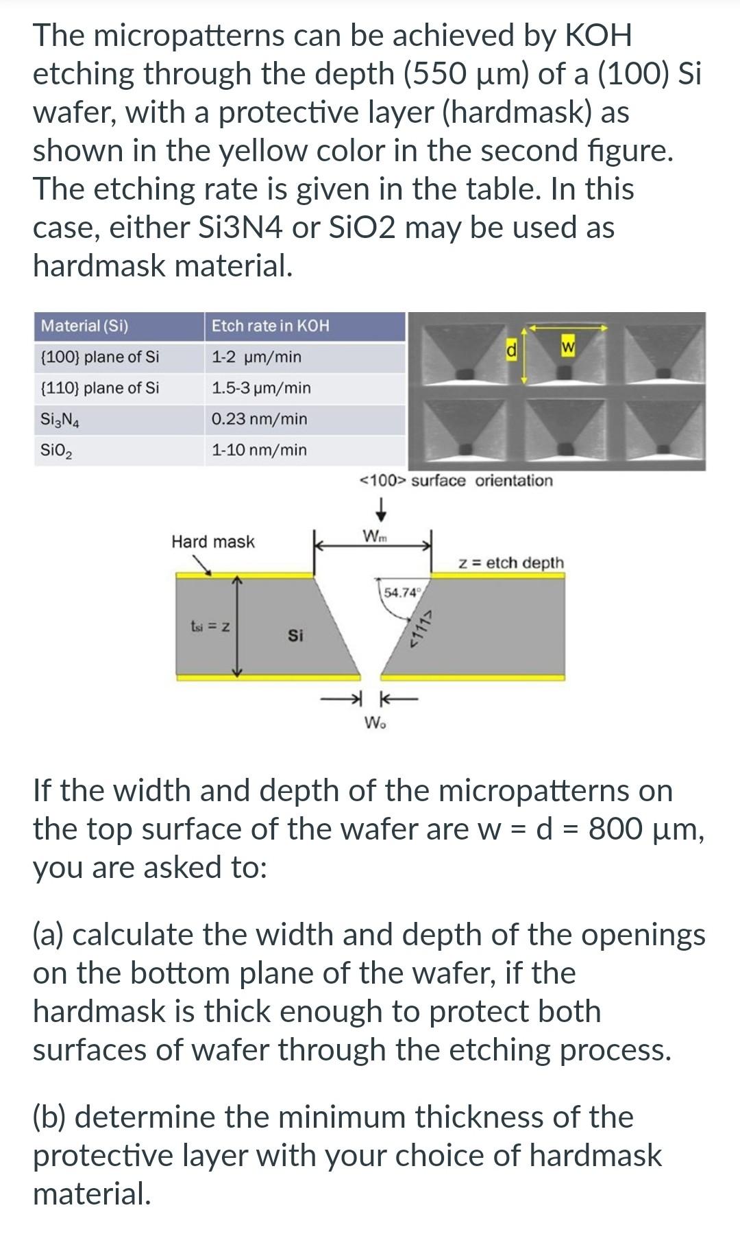 Solved The micropatterns can be achieved by KOH etching | Chegg.com