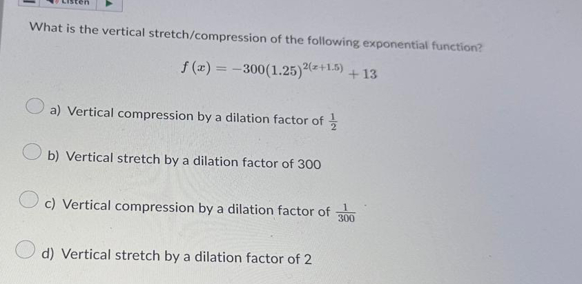 Solved What is the vertical stretch/compression of the | Chegg.com