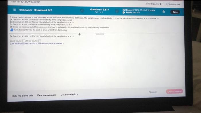 Solved Math 1673244 MW Fall 2021 1421109 AM Save Homework | Chegg.com
