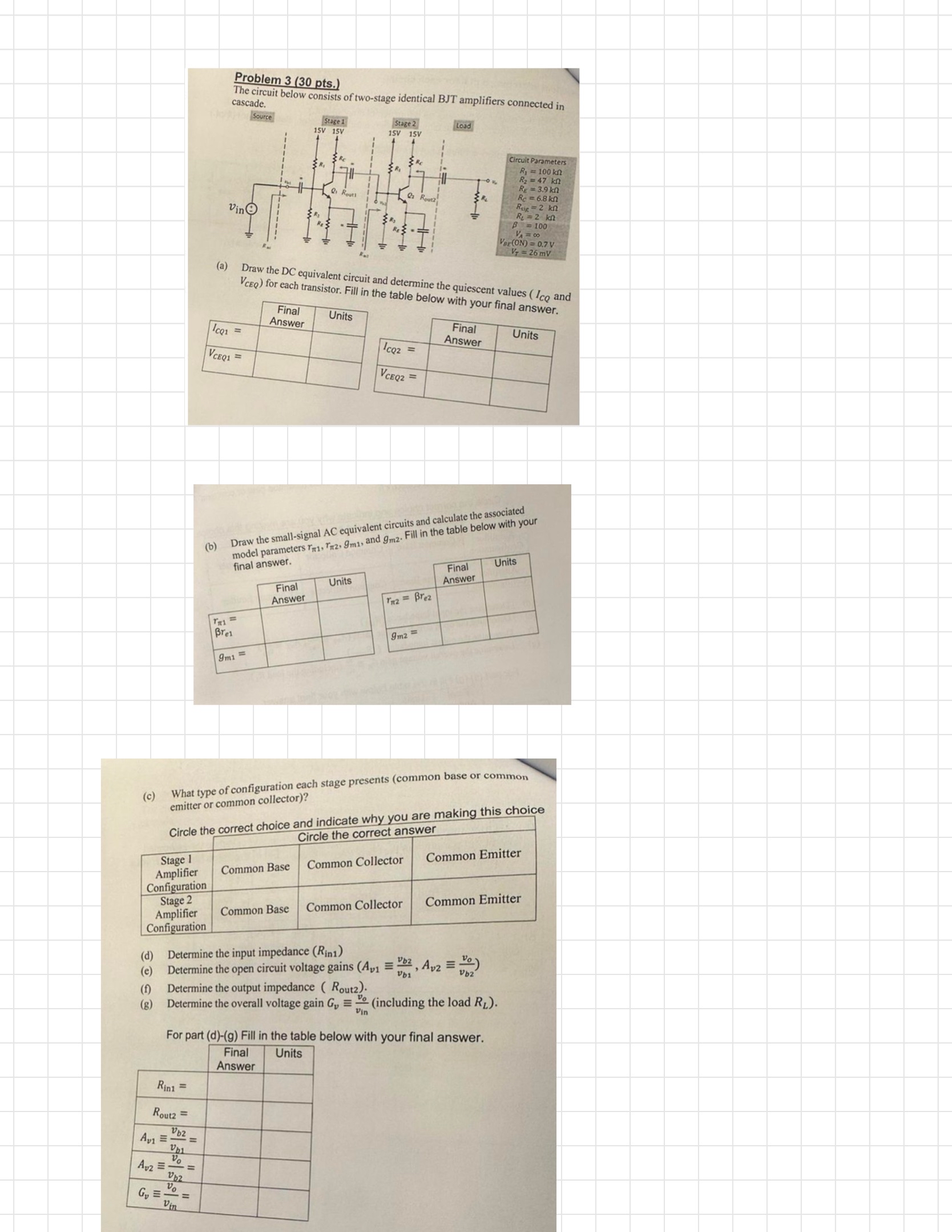 Solved Problem 3 ( 30 ﻿pts.)The circuit below consists of | Chegg.com