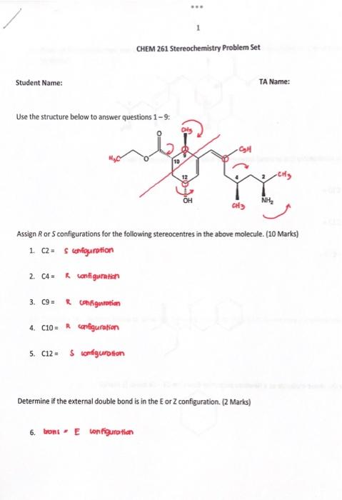Solved CHEM 261 Stereochemistry Problem Set Student Name: TA | Chegg.com