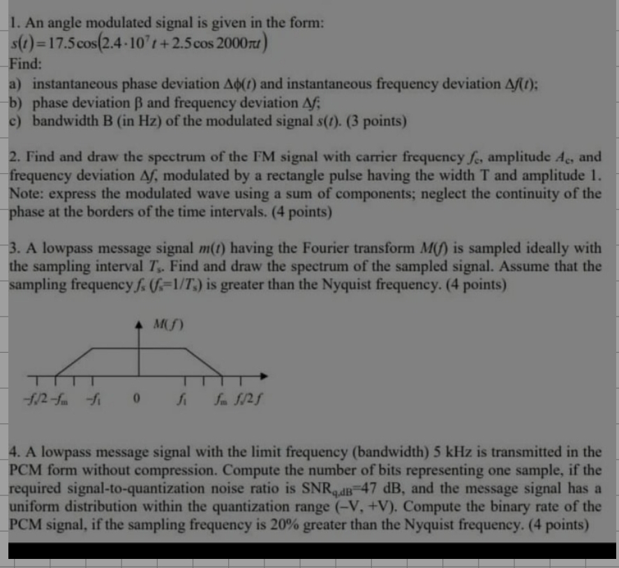 An angle modulated signal is given in the | Chegg.com