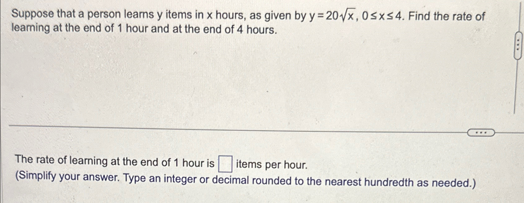 Solved Suppose that a person learns y ﻿items in x ﻿hours, as | Chegg.com