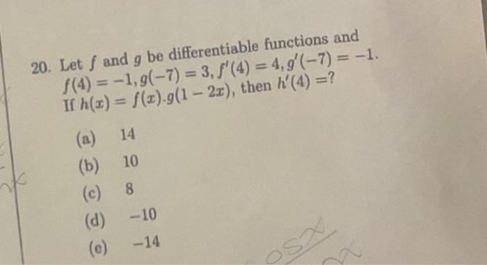 Solved 20. Let f and g be differentiable functions and | Chegg.com