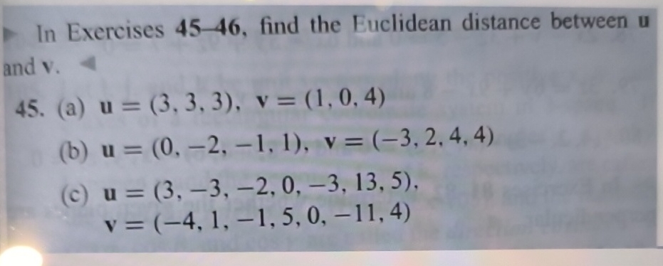 Solved In Exercises 45-46, ﻿find the Euclidean distance | Chegg.com