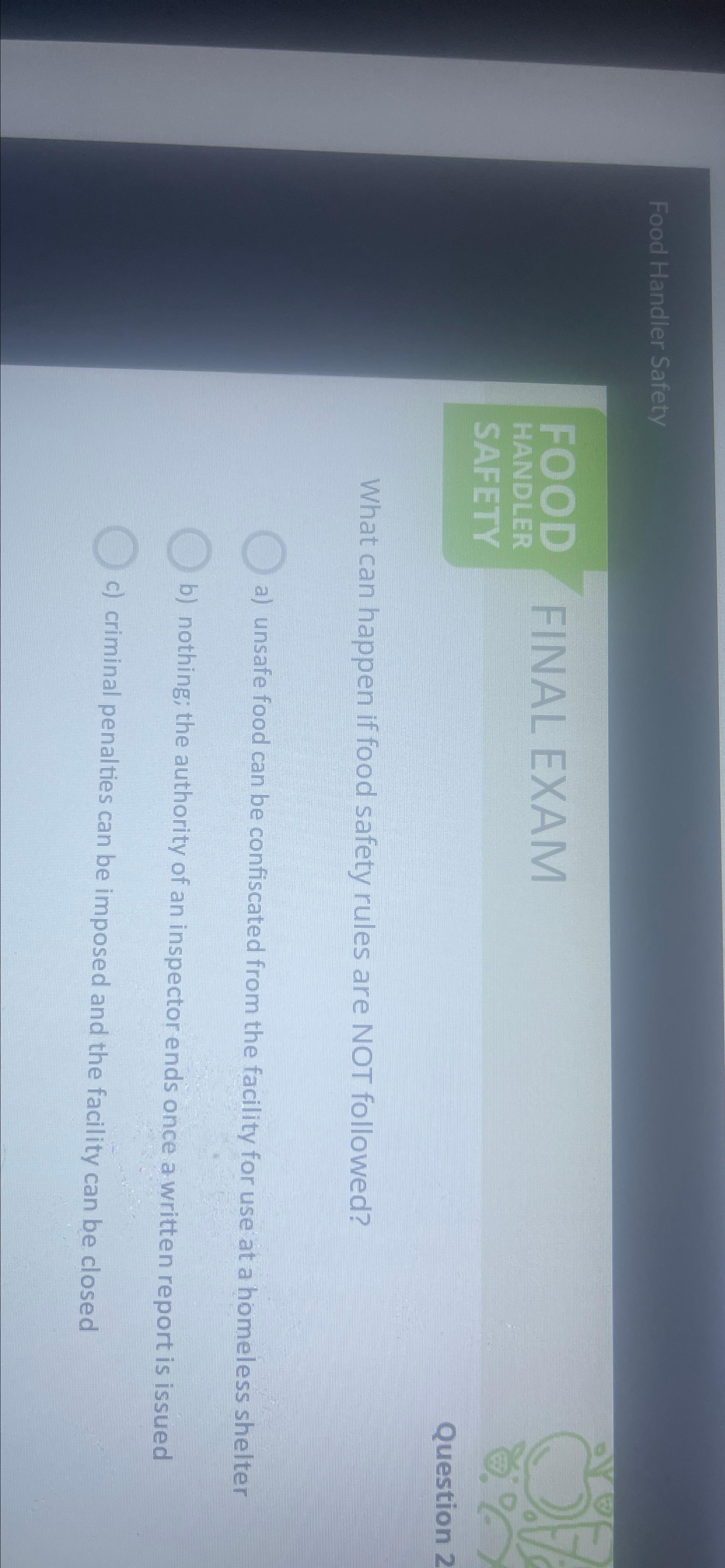 Solved Food Handler SafetyFOOD FINAL | Chegg.com