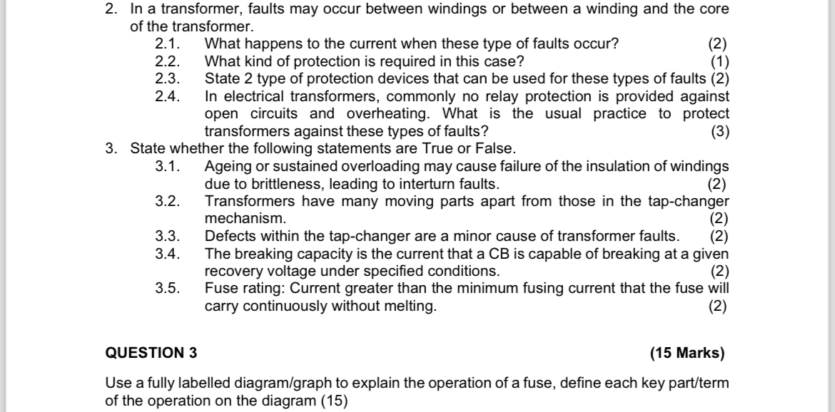 Solved In a transformer, faults may occur between windings | Chegg.com