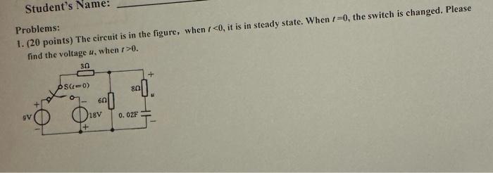 Solved Problems: 1. (20 points) The circuit is in the | Chegg.com