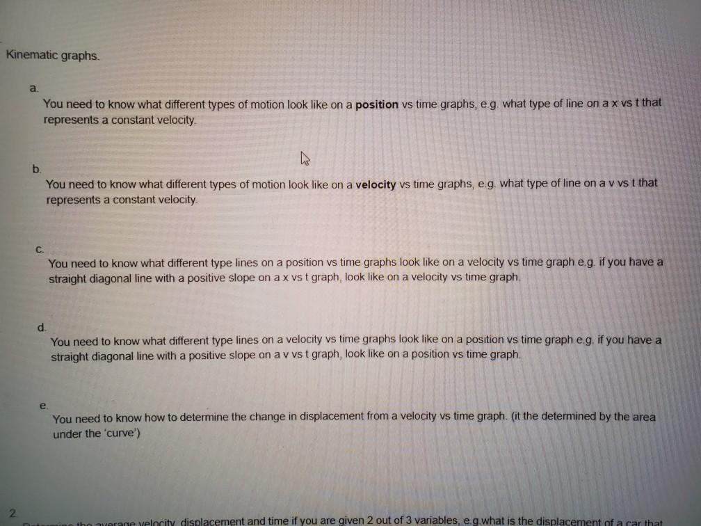 Solved Kinematic graphs. а. You need to know what different | Chegg.com