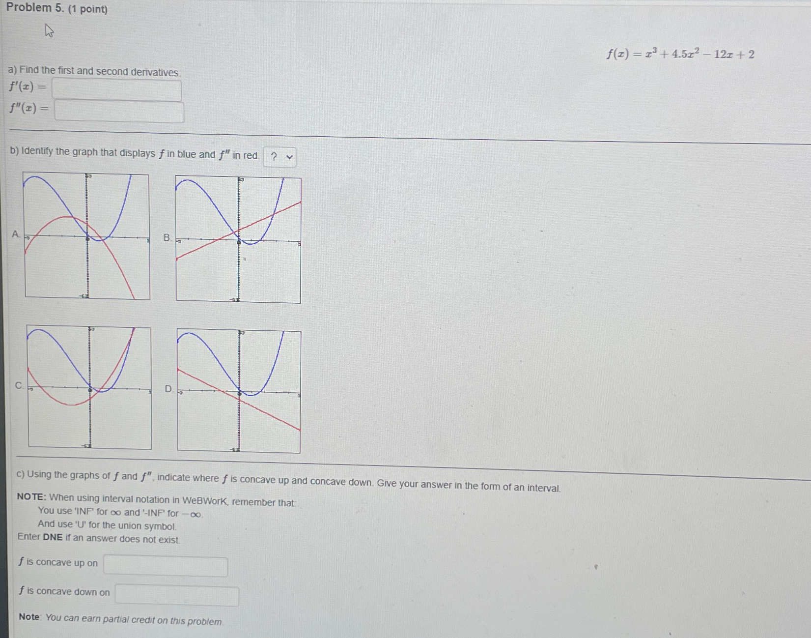 Solved Problem 5. (1 ﻿point)f(x)=x3+4.5x2-12x+2a) ﻿Find the | Chegg.com