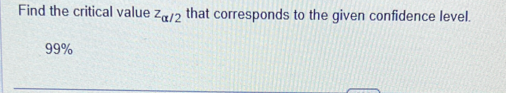Find the critical value zα2 ﻿that corresponds to the | Chegg.com