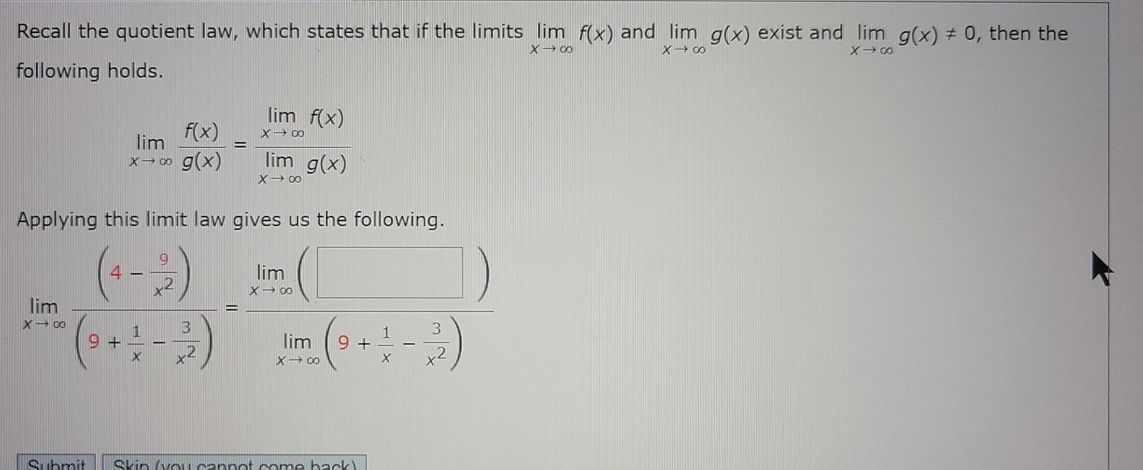 Solved Recall the quotient law, which states that if the | Chegg.com