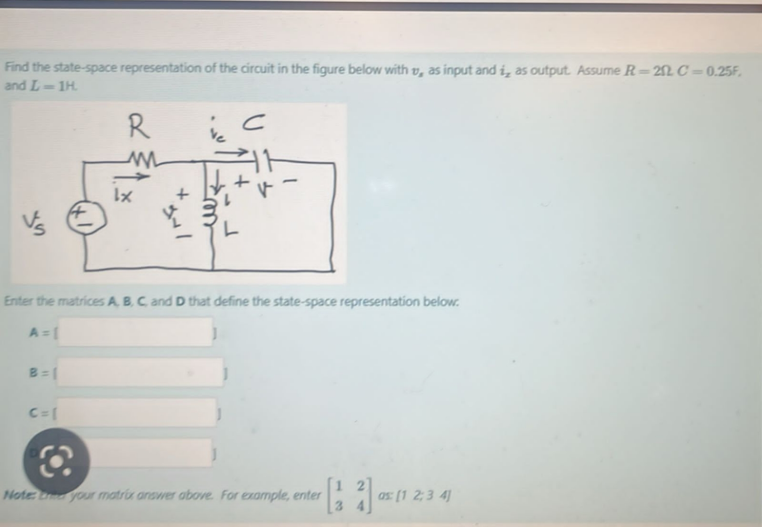 Solved Find the state-space representation of the circuit in | Chegg.com