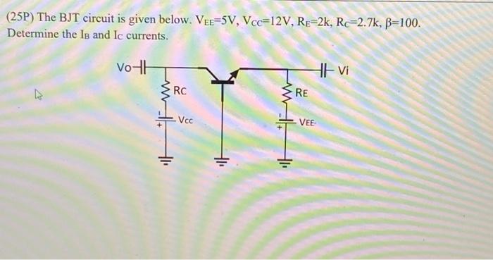 Solved The BJT circuit is given below. VEE-5V, Vcc=12V, | Chegg.com