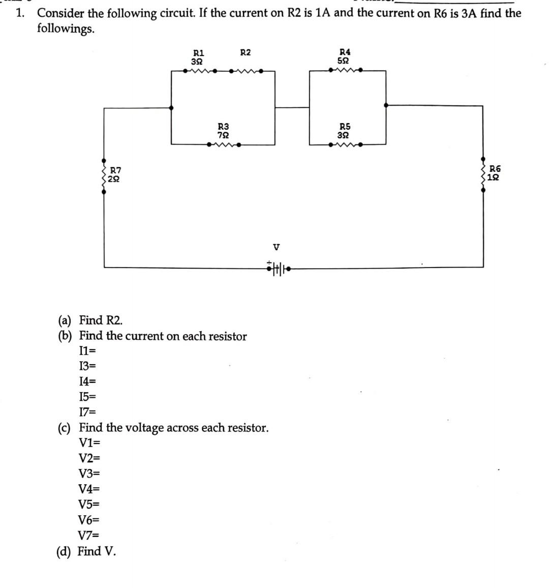 Solved 1. Consider the following circuit. If the current on | Chegg.com