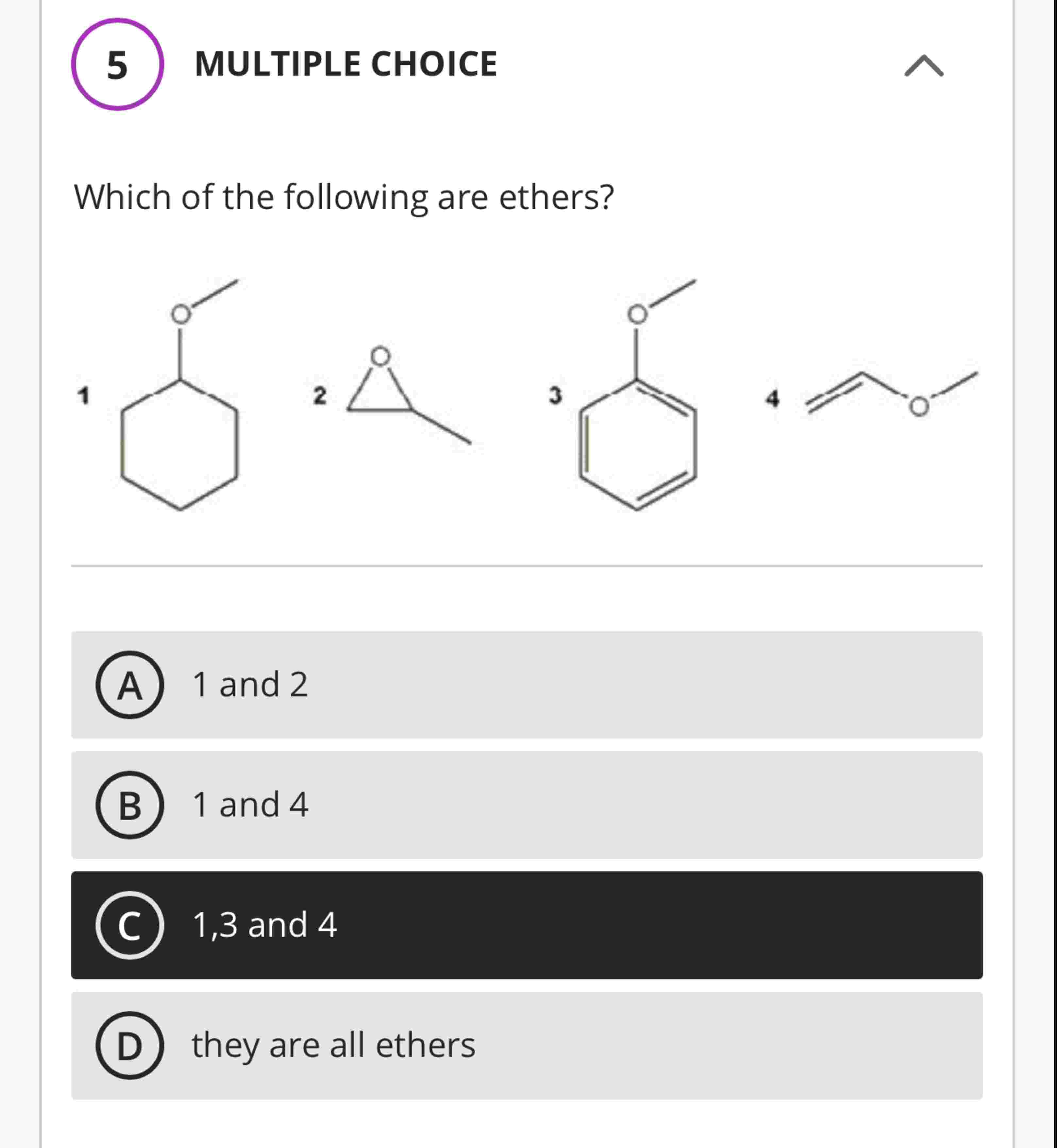 Solved MULTIPLE CHOICE Which of the following are ethers? 1 | Chegg.com